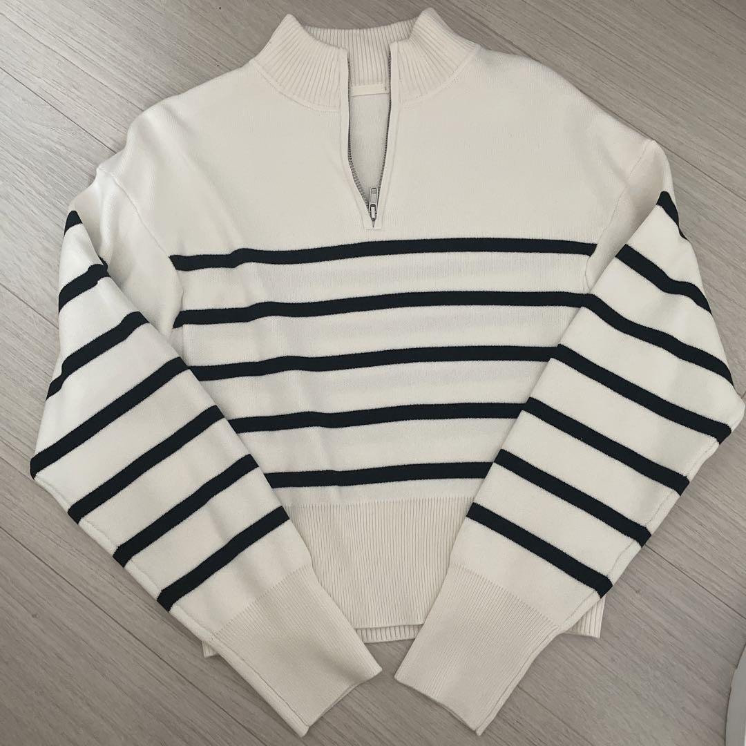 GU Uniqlo Half Zip Cropped Striped Sweater S, Women's Fashion, Coats ...