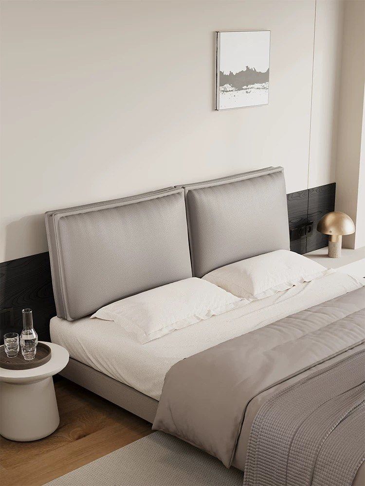 High-end eco-leather bedside cushions, black tofu block bedside soft ...