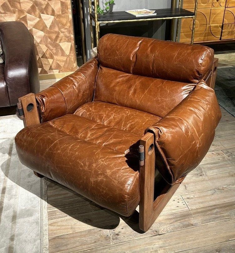 HOJIER Modern Oil Wax Leather Lounge Chair, Furniture & Home Living ...