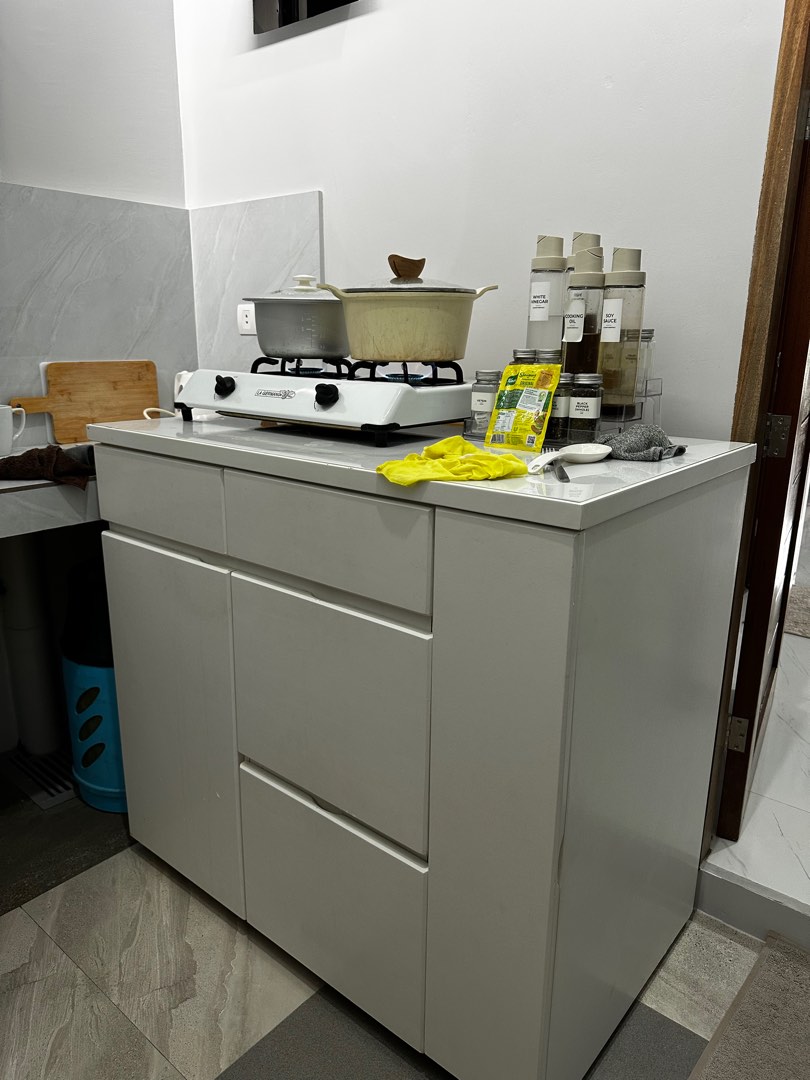 Buffet table with pullout tray and top tiles, Furniture & Home Living ...