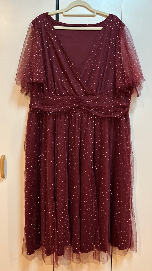 Maroon Cocktail Dress with Sequins (plus size), Women's Fashion ...