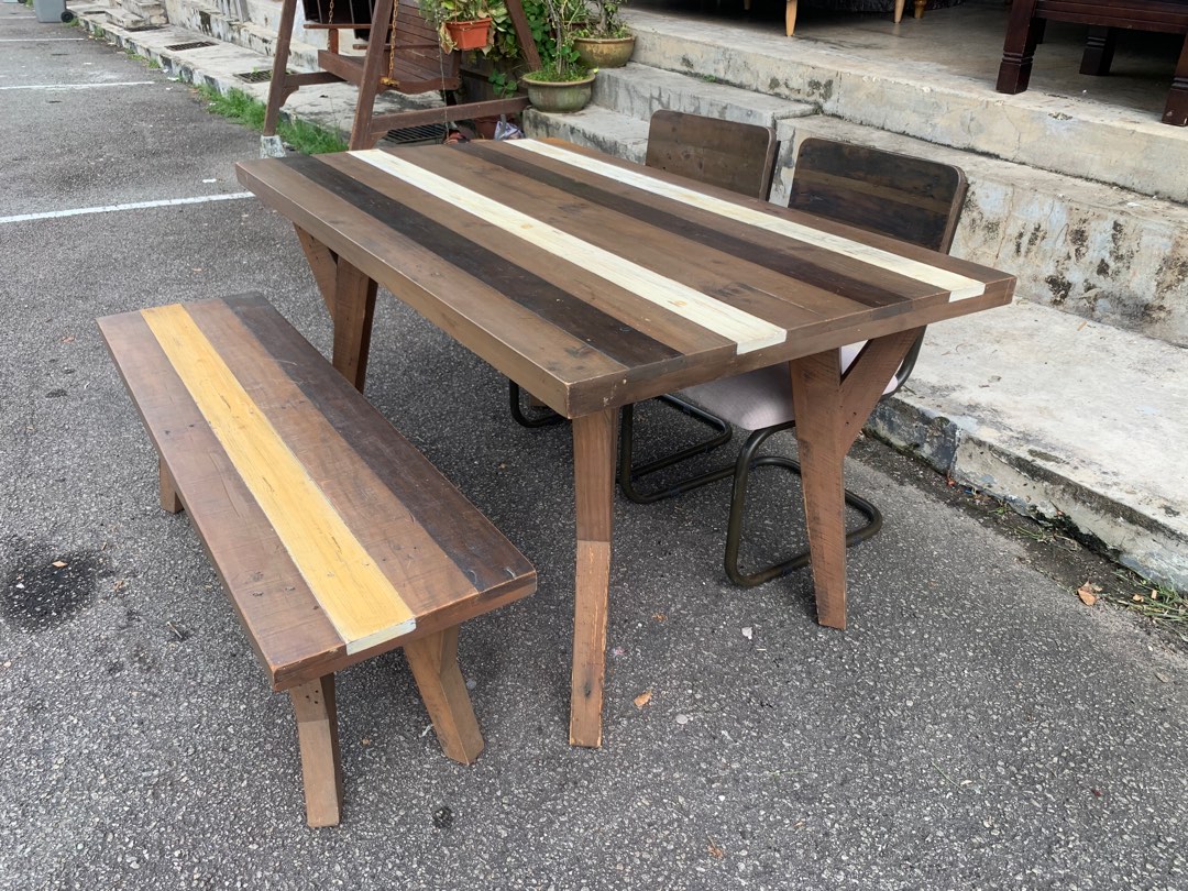 SET RUSTIC TABLE | FARM DECO | SET MEJA MAKAN 4, Furniture & Home ...