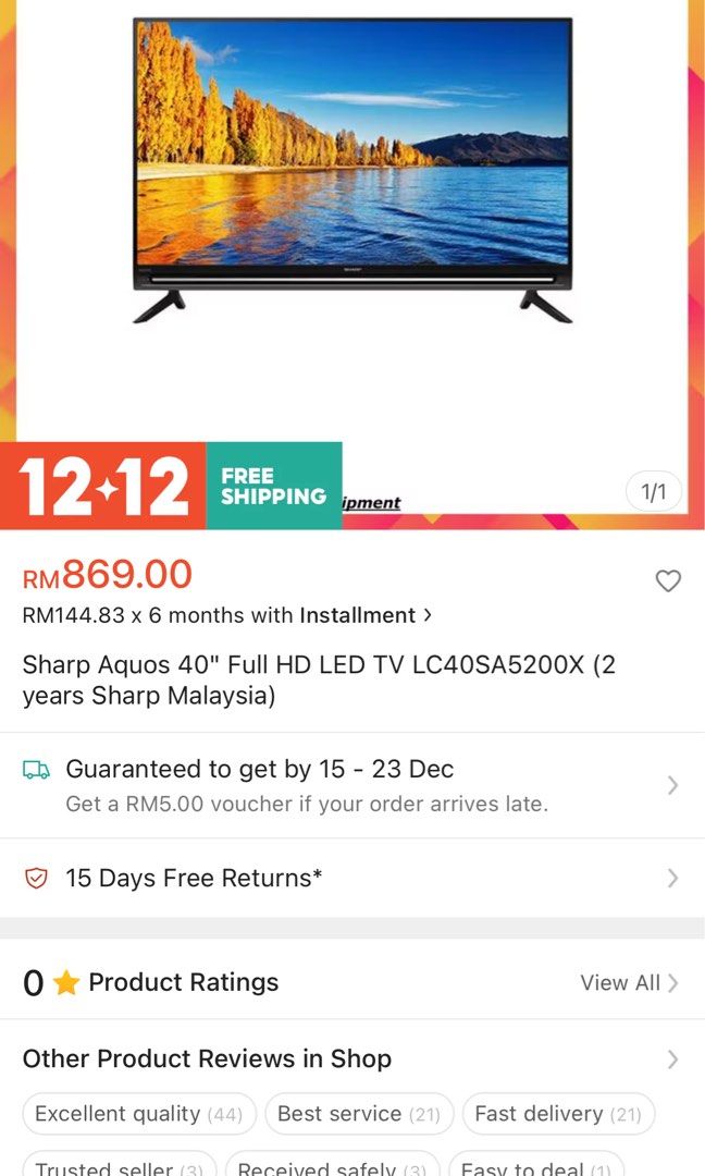 SHARP AQUOS 40 INCH FULL HD LED TV (LC40SA5200X), TV & Home Appliances ...