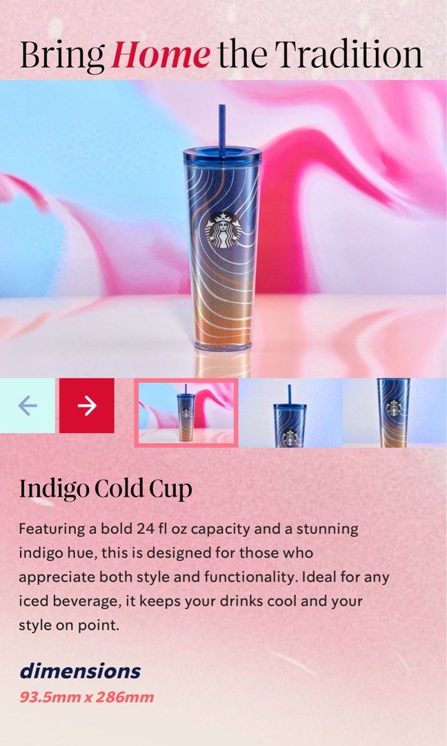 Starbucks Indigo Cold Cup 2025 Collection (24oz), Furniture & Home ...