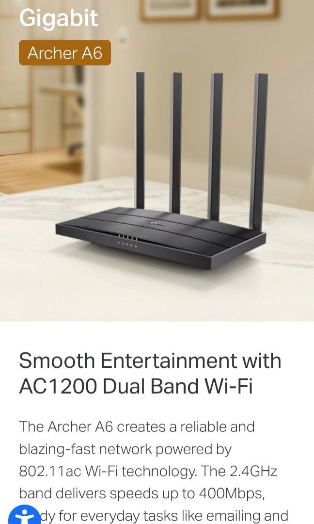 Tp Link AC 1200 wifi router Archer A6, Computers & Tech, Parts ...