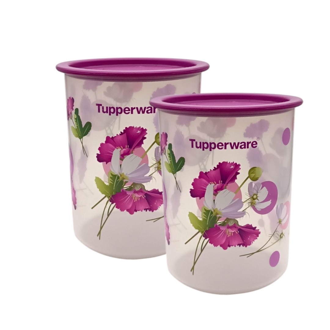 Tupperware Royale Bloom One Touch Canister Junior (2pcs) 1.25L, Furniture & Home Living ...