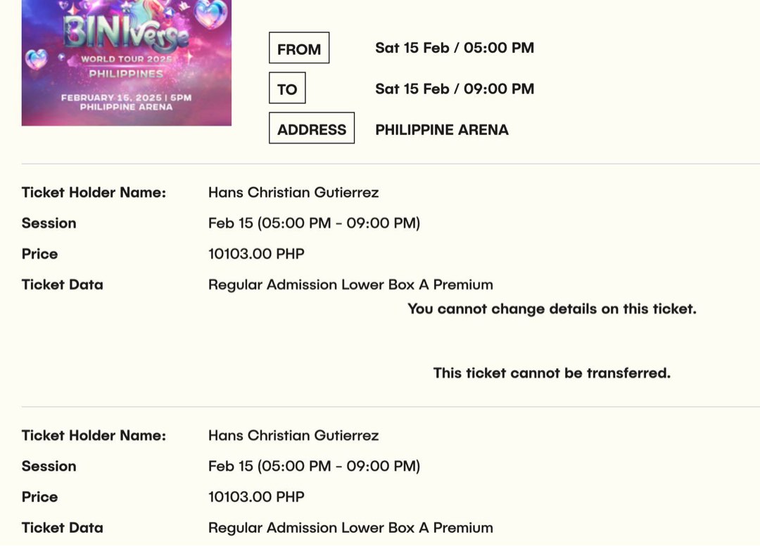 [Below SRP] 2x LBA Premium tickets for BINI, Tickets & Vouchers, Event ...