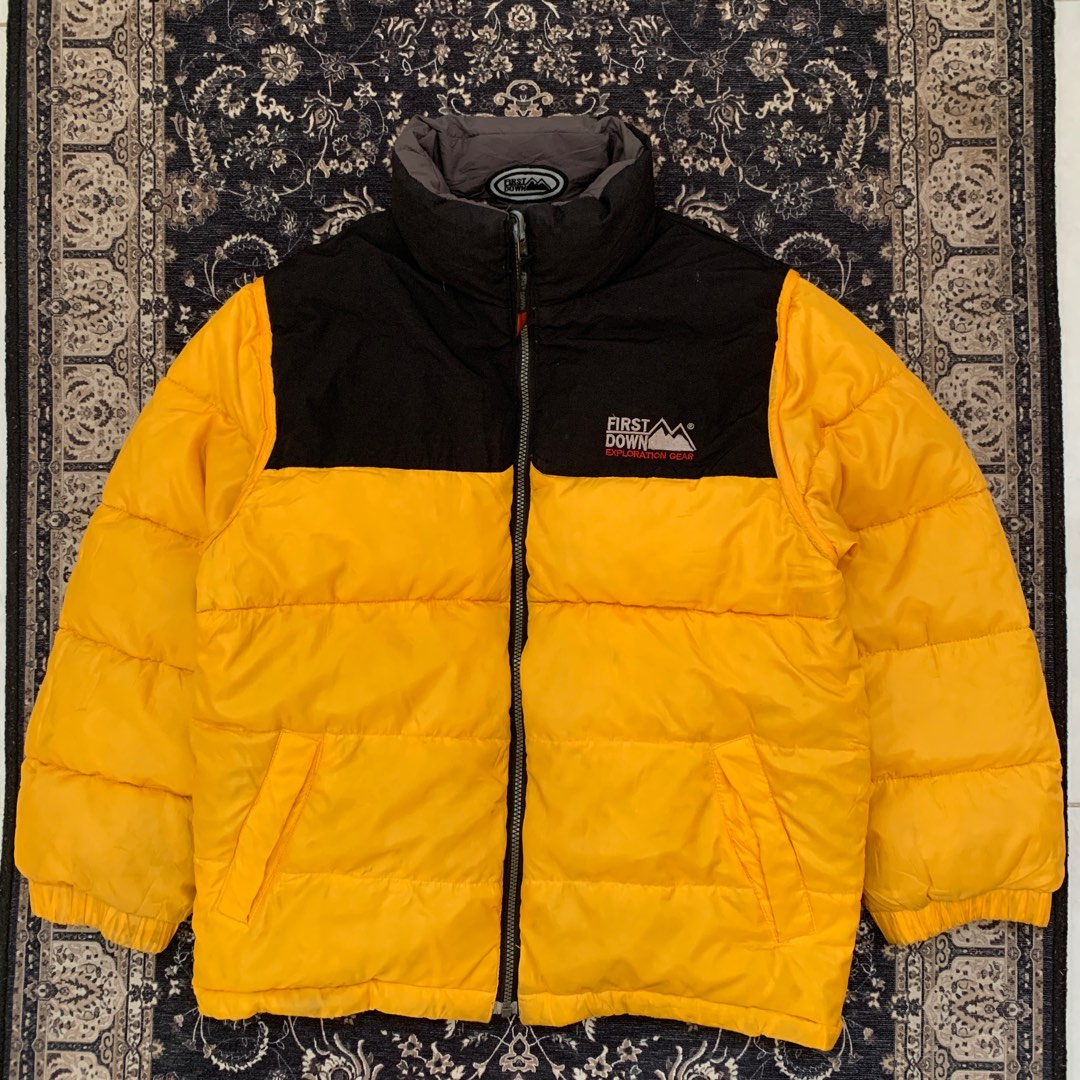 Vintage 90s First Down Puffer Down Jacket, Fesyen Pria, Pakaian , Baju Luaran di Carousell