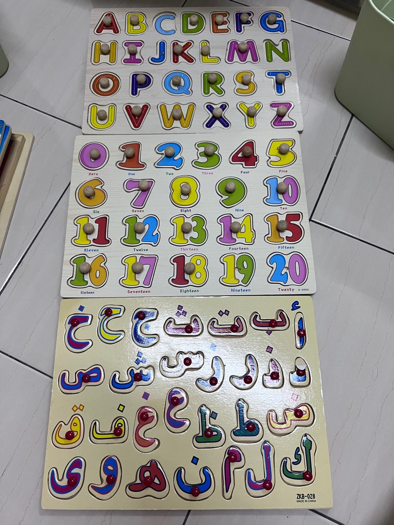 Wooden Toys Puzzles Numbers Jawi Alphabets ABC 123 Permainan Kayu Kira ...