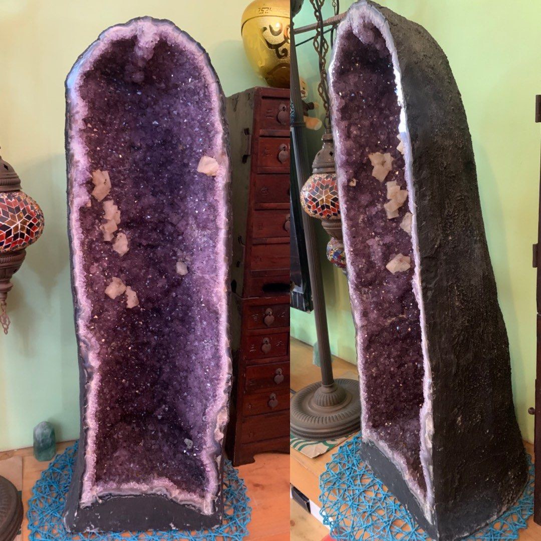 紫色水晶洞 Amethyst Deep Purple Crystal Cave 38.8kg Wooden Plate -Free ...