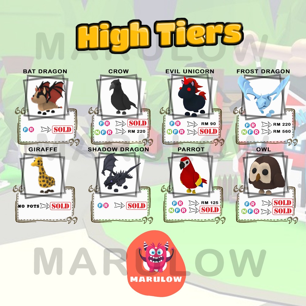 ADOPT ME HIGH TIERS | Owl | Frost Dragon | Parrot | Shadow | Evil ...