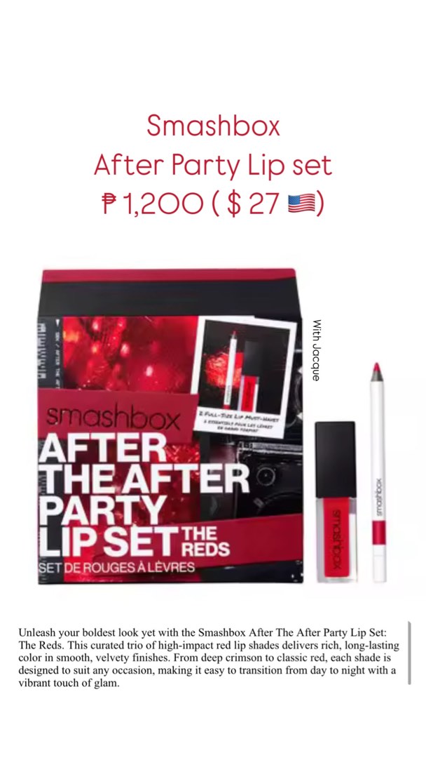 Authentic Smash box after party Lip set, Beauty & Personal Care, Face ...