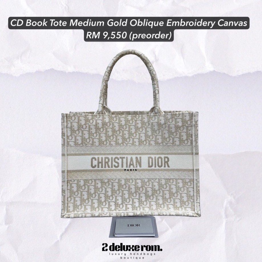 CD Book Tote Medium Gold Oblique Embroidery Canvas | FIXED PRICE ...