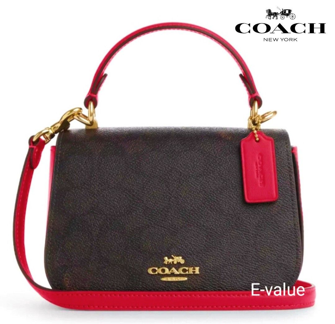 Coach Original Signature Brown Red Lysa Top Handle Crossbody Bag For ...