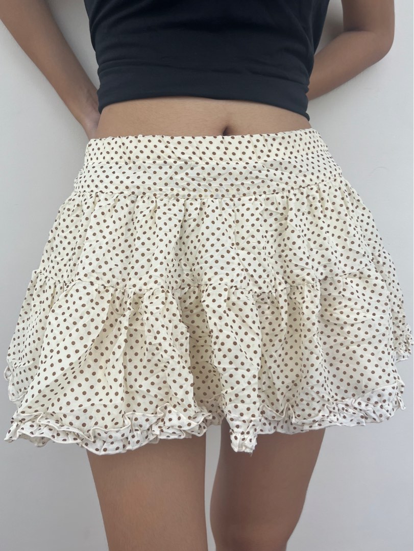 Cream Polkadots Puffy Mini Skirt layered morikei himekaji shoujo, Women ...