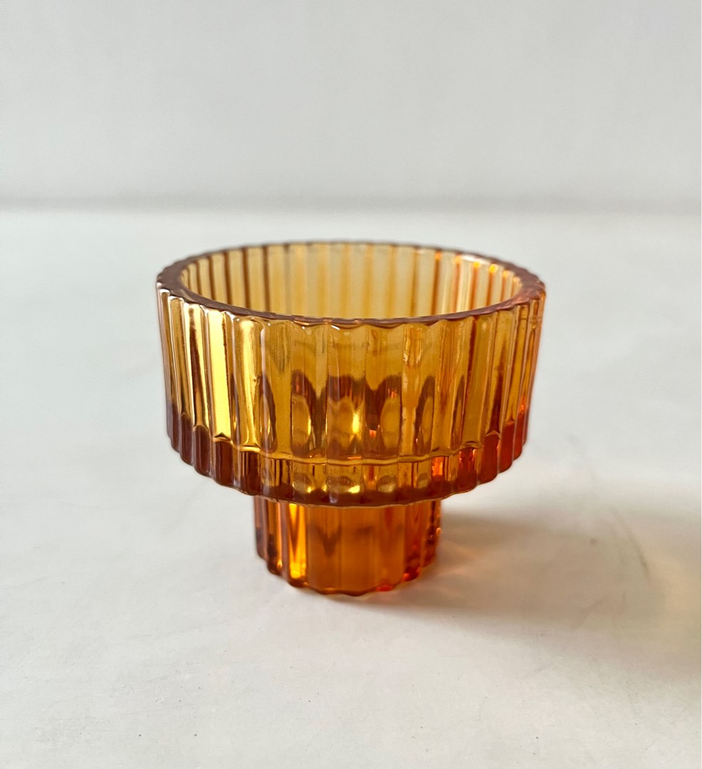 Dual use tea light and taper candle holder glass Amber decor home lilin ...