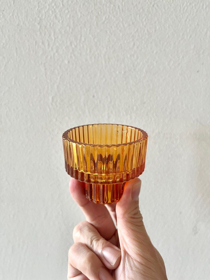 Dual use tea light and taper candle holder glass Amber decor home lilin ...