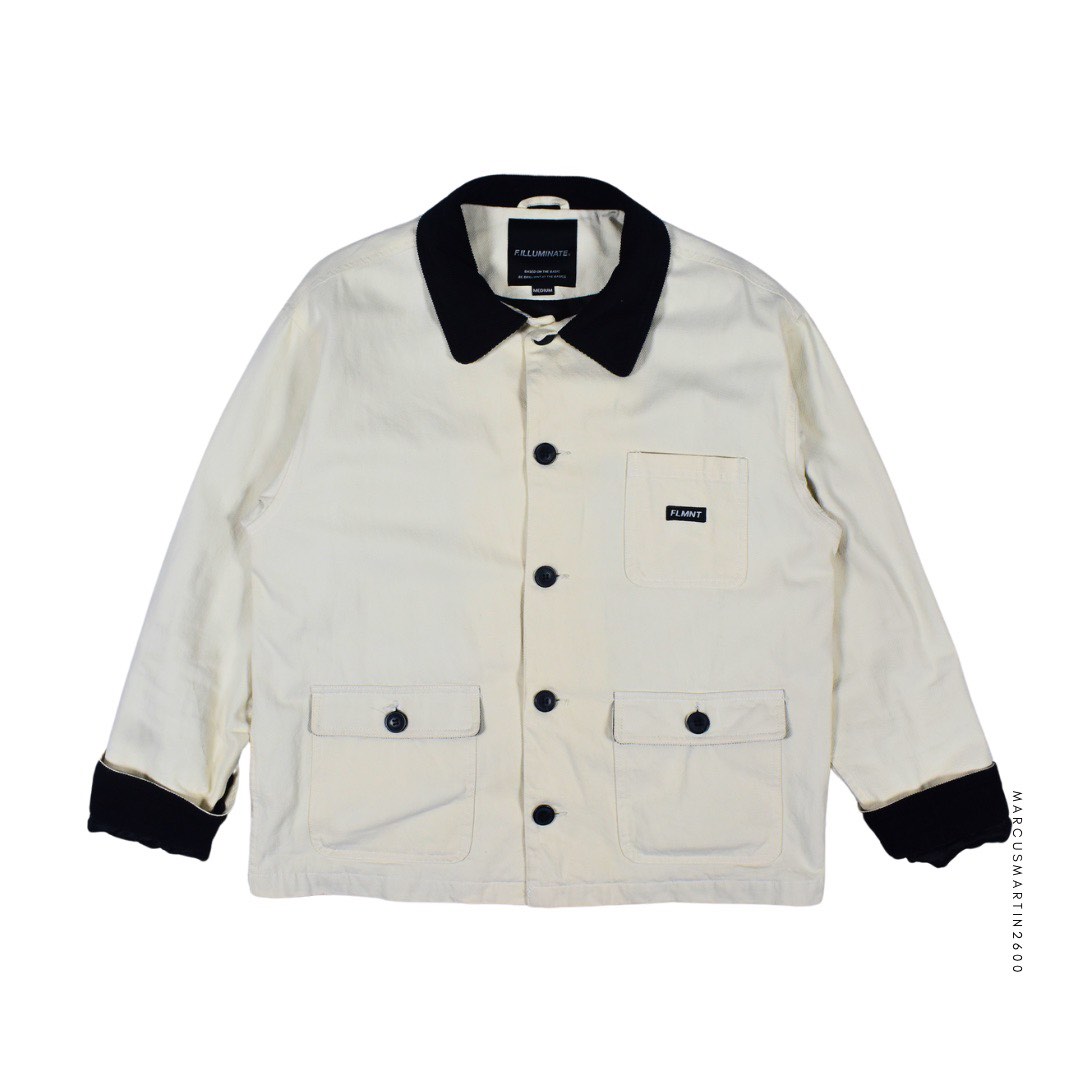 F.ILLUMINATE BEIGE CHORE COAT W/ CORDUROY COLLAR AND INNER SLEEVES, Men ...