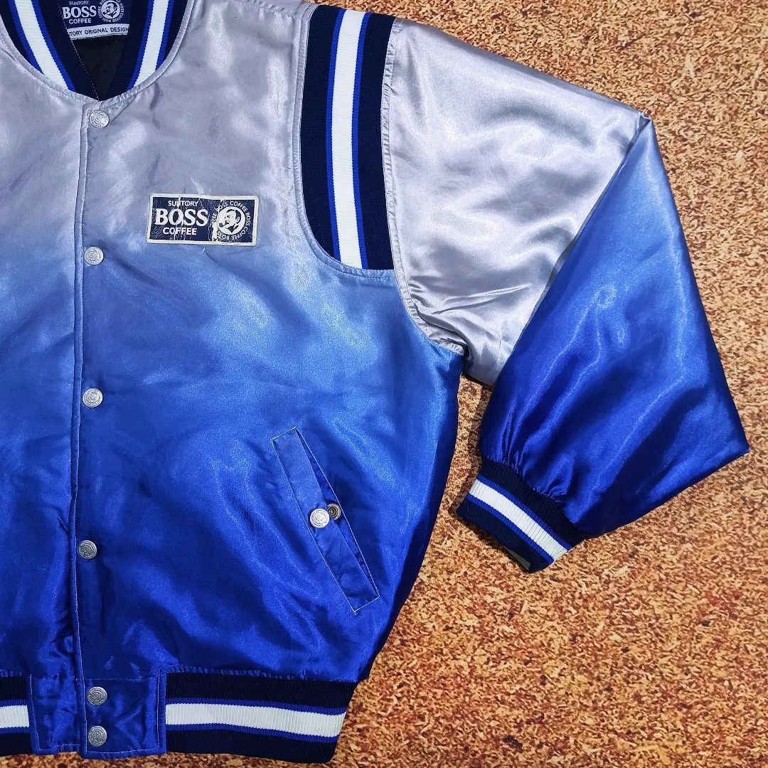 Jaket Vintgae Tebal Model Varsity Biru Gradasi Putih SUNTORY BOSS ...