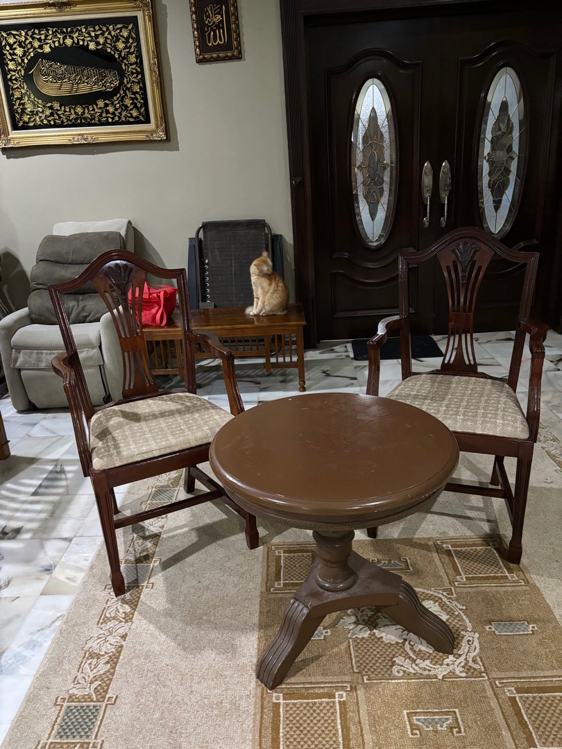 KAYU JATI PERABOT KERUSI MEJA TABLE CHAIR WOOD ROUND KECIL HIASAN ...