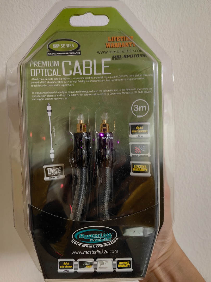 MASTERLINK Optical cable (3m), Audio, Other Audio Equipment on Carousell