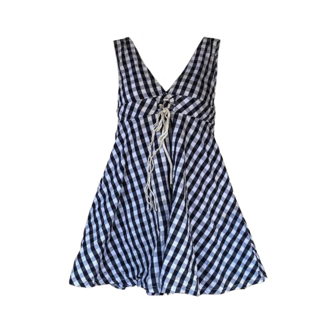 Mini plaid dress bnw sleveless checkered pleated a line v neck tartan ...