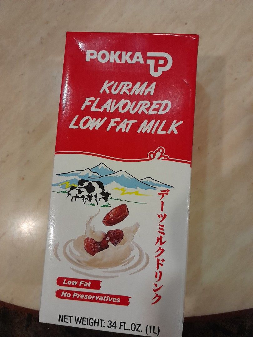 Pokka kurma dates milk 1L low fat, Food & Drinks, Beverages on Carousell