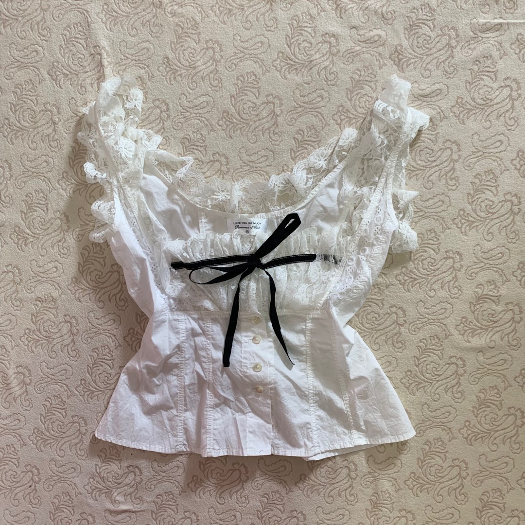 Rare coquette vintage white lace top, Women's Fashion, Tops, Sleeveless ...