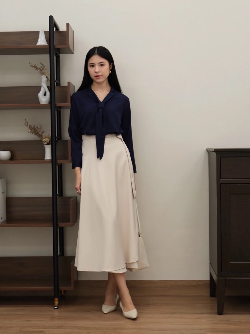 Rok Flare Wanita | Himari Skirt | HULM | Warna Cream, Fesyen Wanita ...