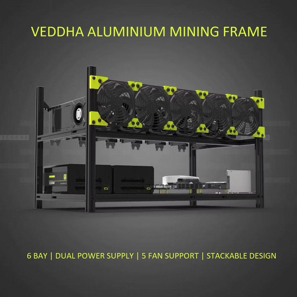 VEDDHA V3 6 GPU Miner Rack Aluminium Stackable Open Air Case, Computers ...