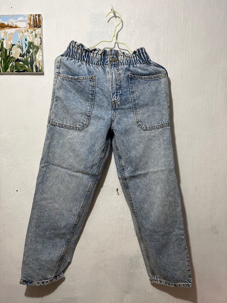 Zara Blue Washed Denim High Waist Garter Jeans, branded preloved ...