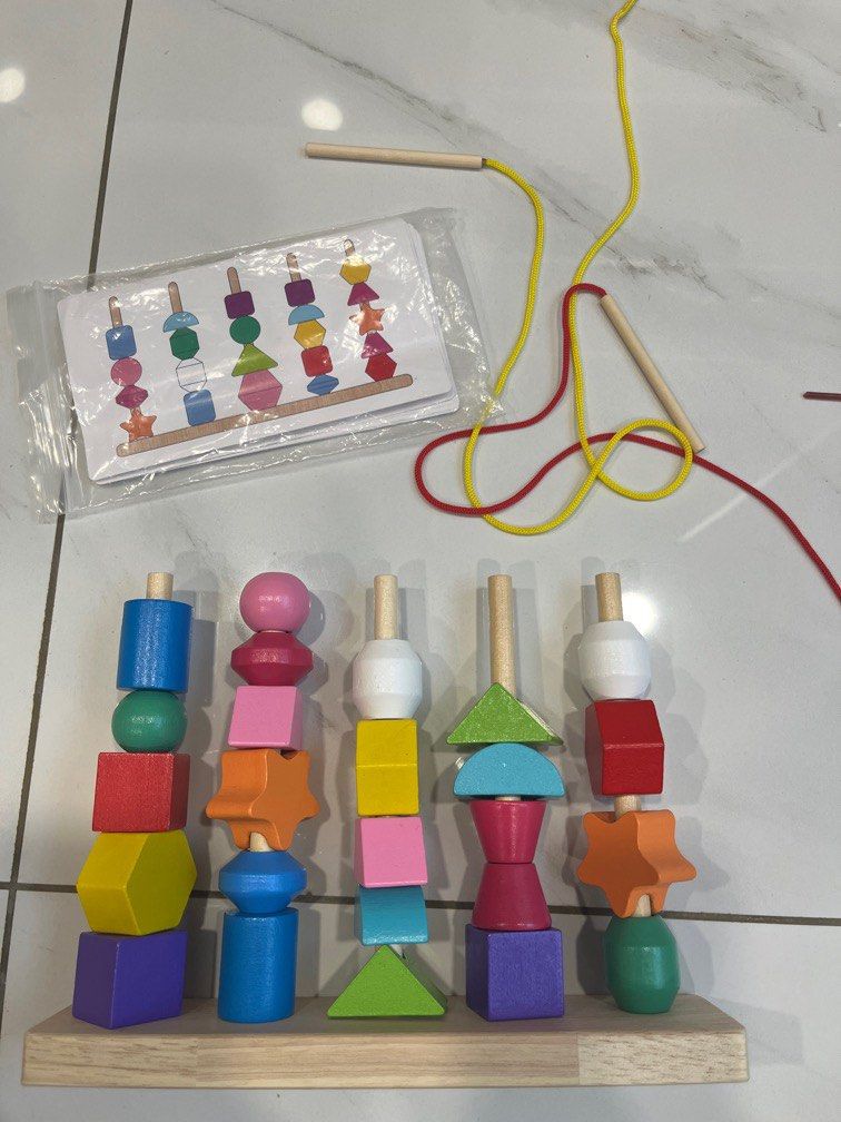 5-column set of beads wooden, Hobbies & Toys, Toys & Games on Carousell