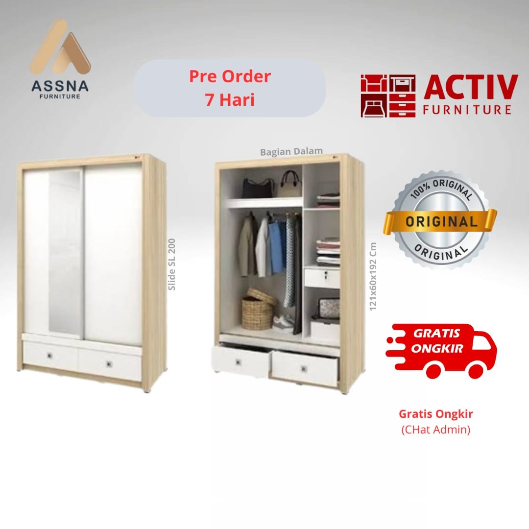 ACTIV Slide SL 200 lemari almari pakaian sliding Sonoma Oak Putih White ...