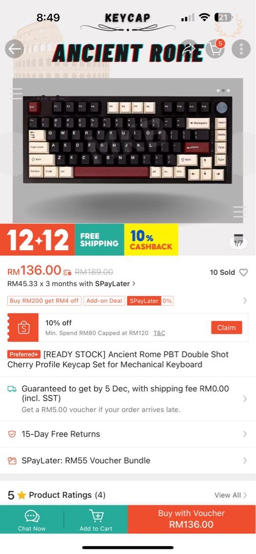 Ancient Rome PBT Double Shot Cherry Profile (Keycap ONLY), Computers ...