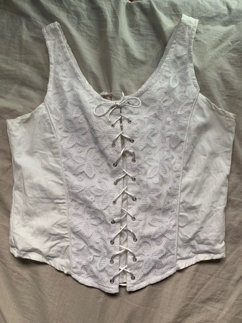 Banjo white cowboy corset top, Women's Fashion, Tops, Sleeveless on ...