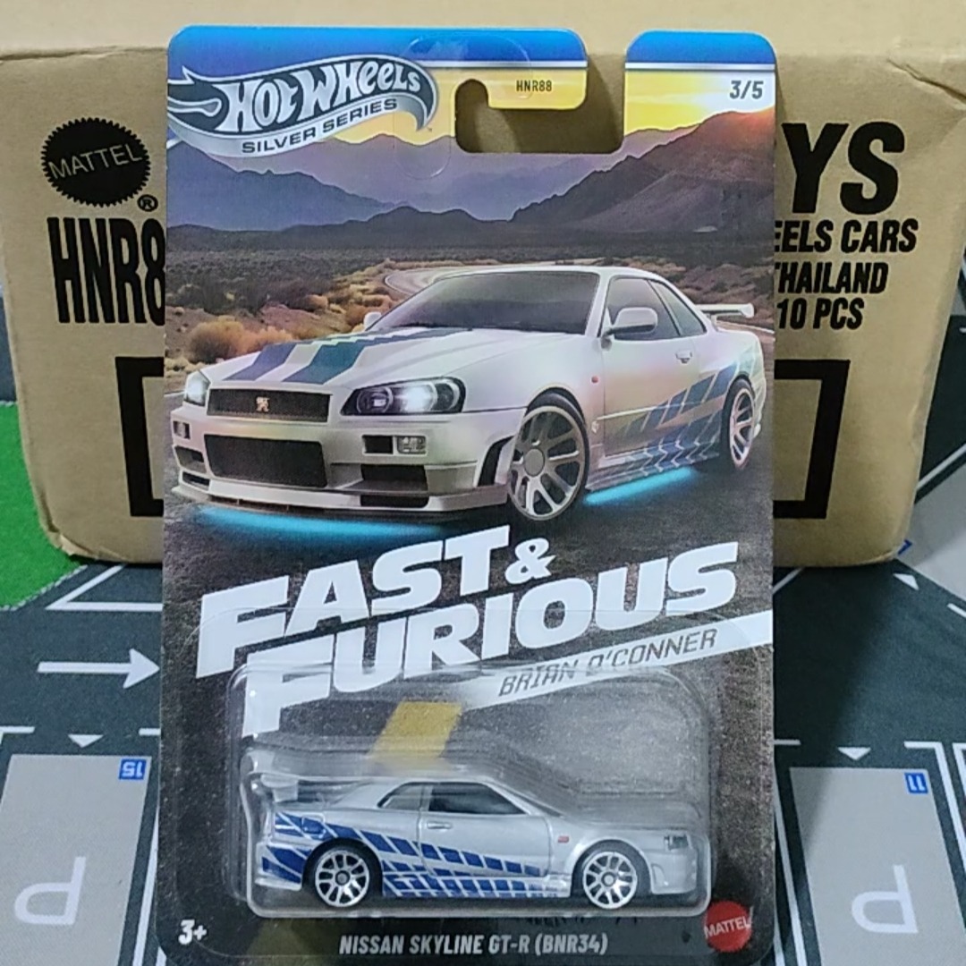 Brian R34 Nissan Skyline GT-R (BNR34) FREE PROTECTOR Hot Wheels Silver ...