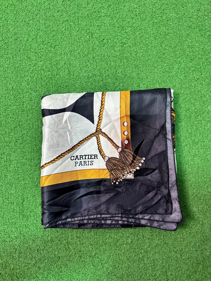 Cartier Paris Logo Black Border Silk Scraf, Women's Fashion, Watches ...