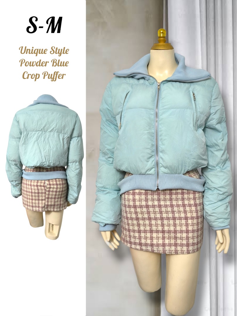 Crop Down Puffer in powder Blue, Women's Fashion, Coats, Jackets and ...