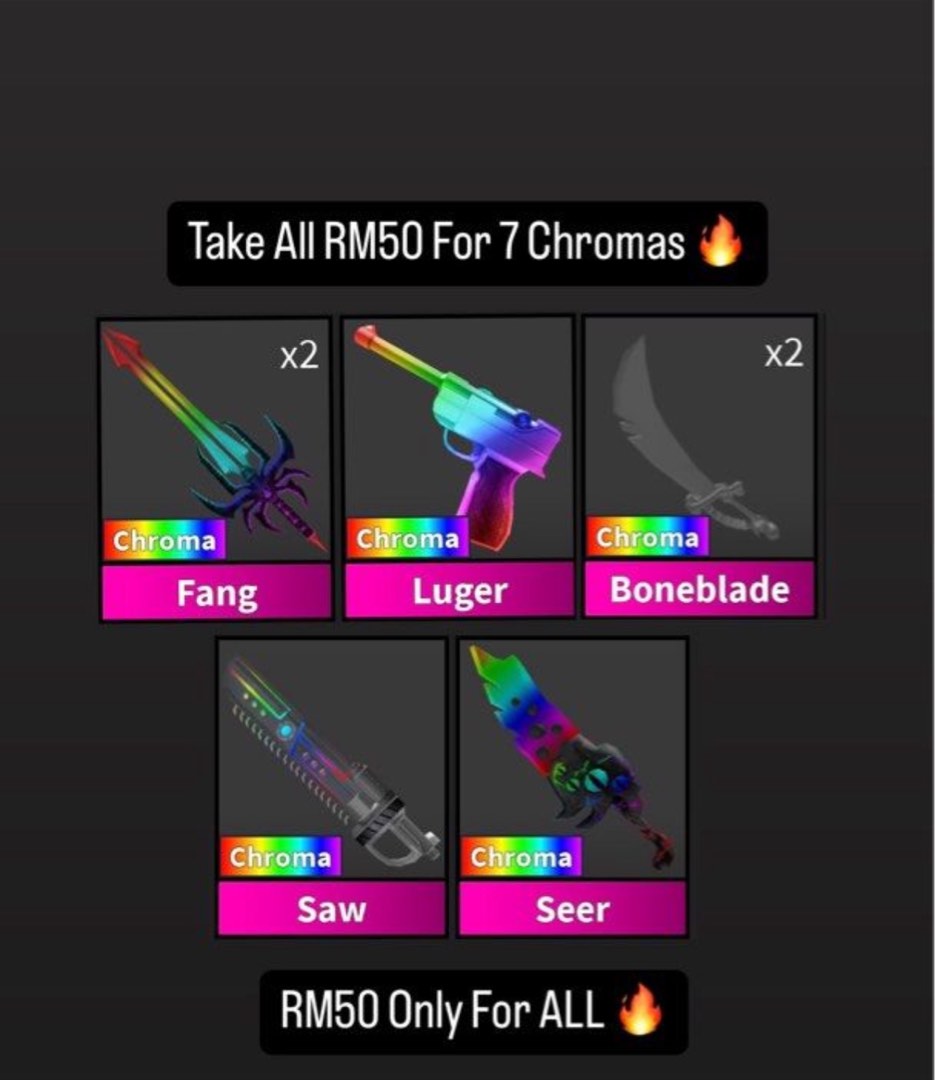 MM2 ROBLOX (TAKE 7 CHROMAS) (CHEAP), Video Gaming, Video Games, Others on Carousell