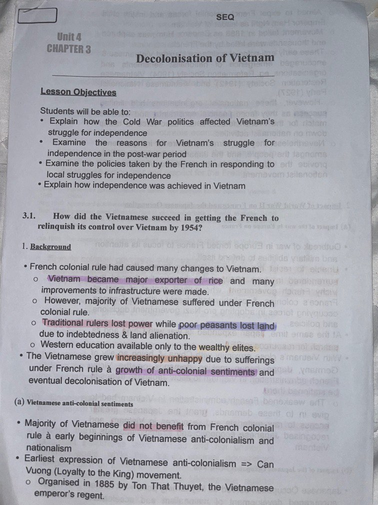 Olvl PURE history decolonisation of vietnam notes, Hobbies & Toys ...