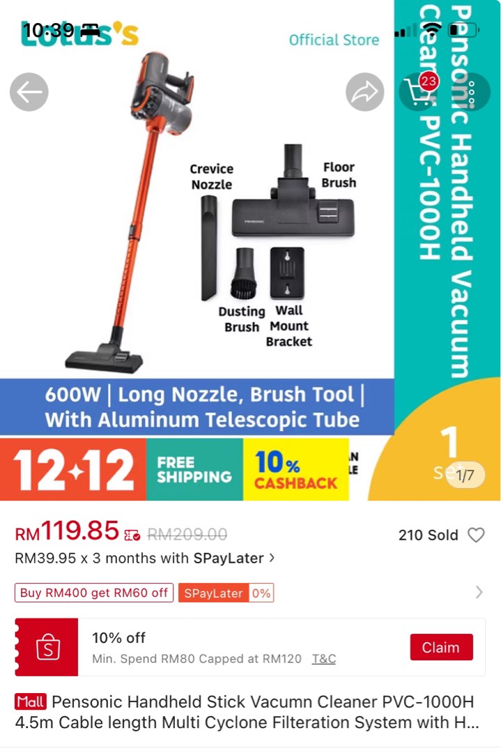 Pensonic Handheld Stick Vacumn Cleaner PVC-1000H 4.5m Cable length ...