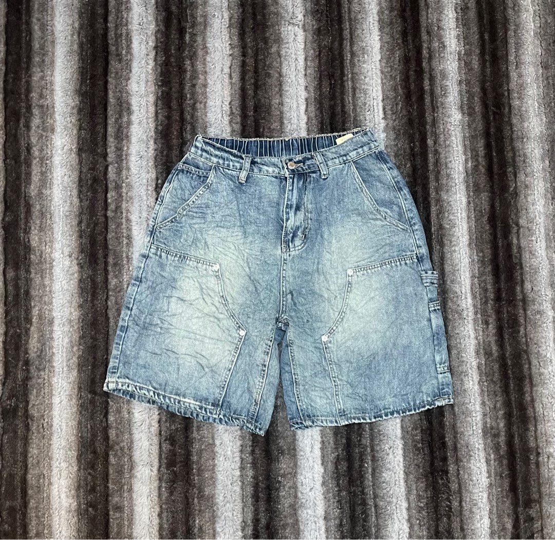 RANDOM DOUBLE KNEE BAGGY JORTS WASHED, Men's Fashion, Bottoms, Shorts ...