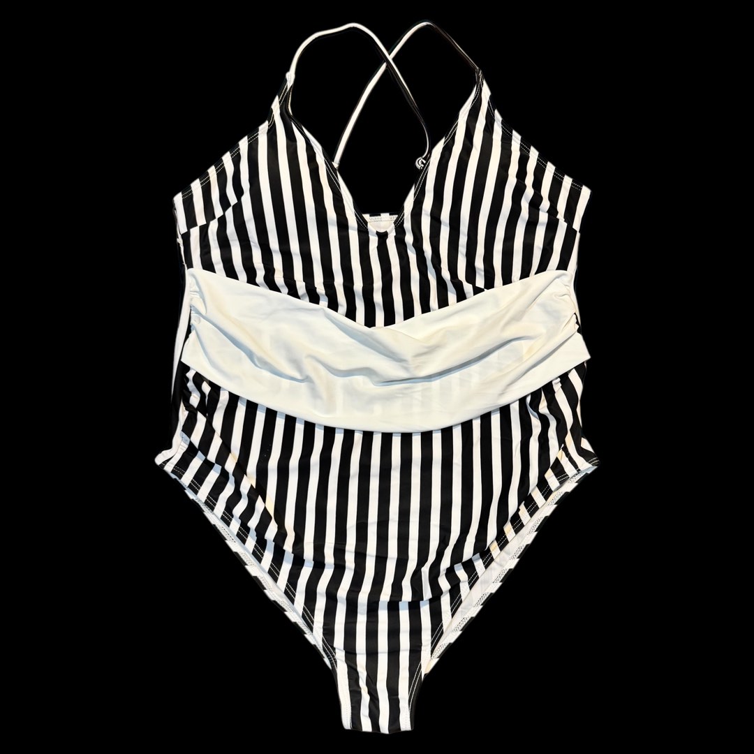 SHEIN Stripes black and white hidden tummy one piece monokini swimsuit ...