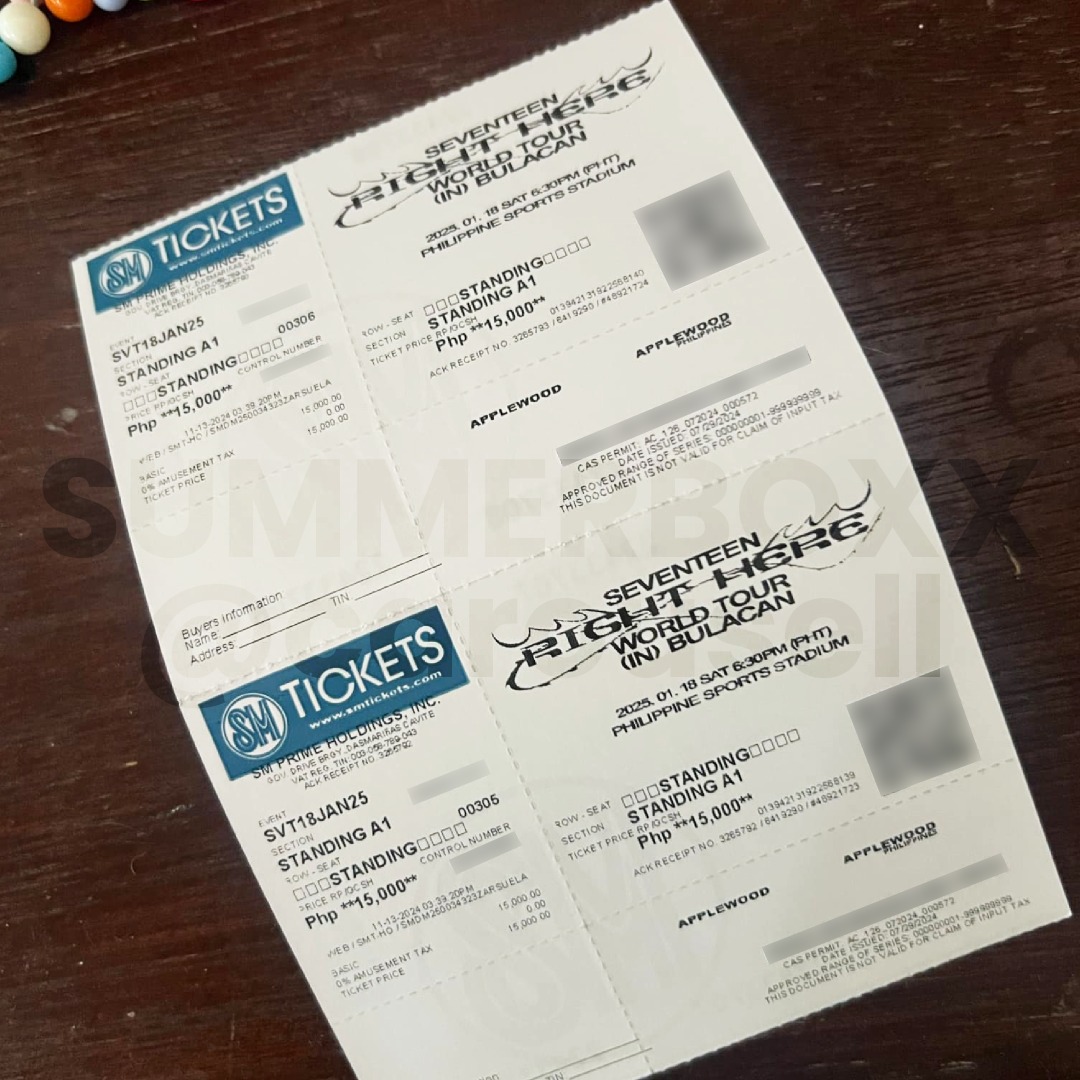 Two (2) A1 Standing Ticket for SEVENTEEN Day 1 Right Here World Tour ...