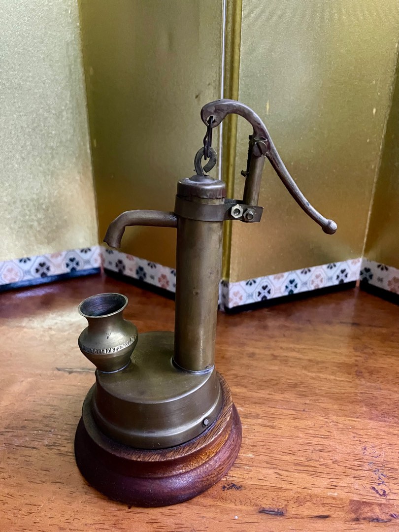 Vintage Brass Water Hand Pump Replica with Wood Base / Height: 17cm ...