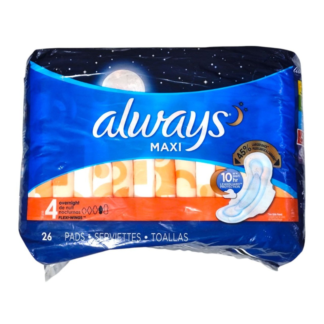 Always Maxi Size 4 Overnight Pads with Wings - Unscented, 26 Pads ...