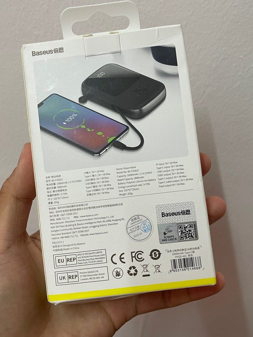 Basseus 15W 10000mAh Matte Black Power Bank USB Type C, Mobile Phones ...
