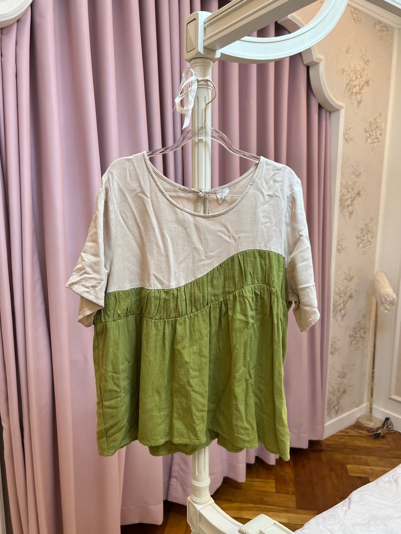 Bayo: Top in Beige and Green, Women's Fashion, Tops, Blouses on Carousell