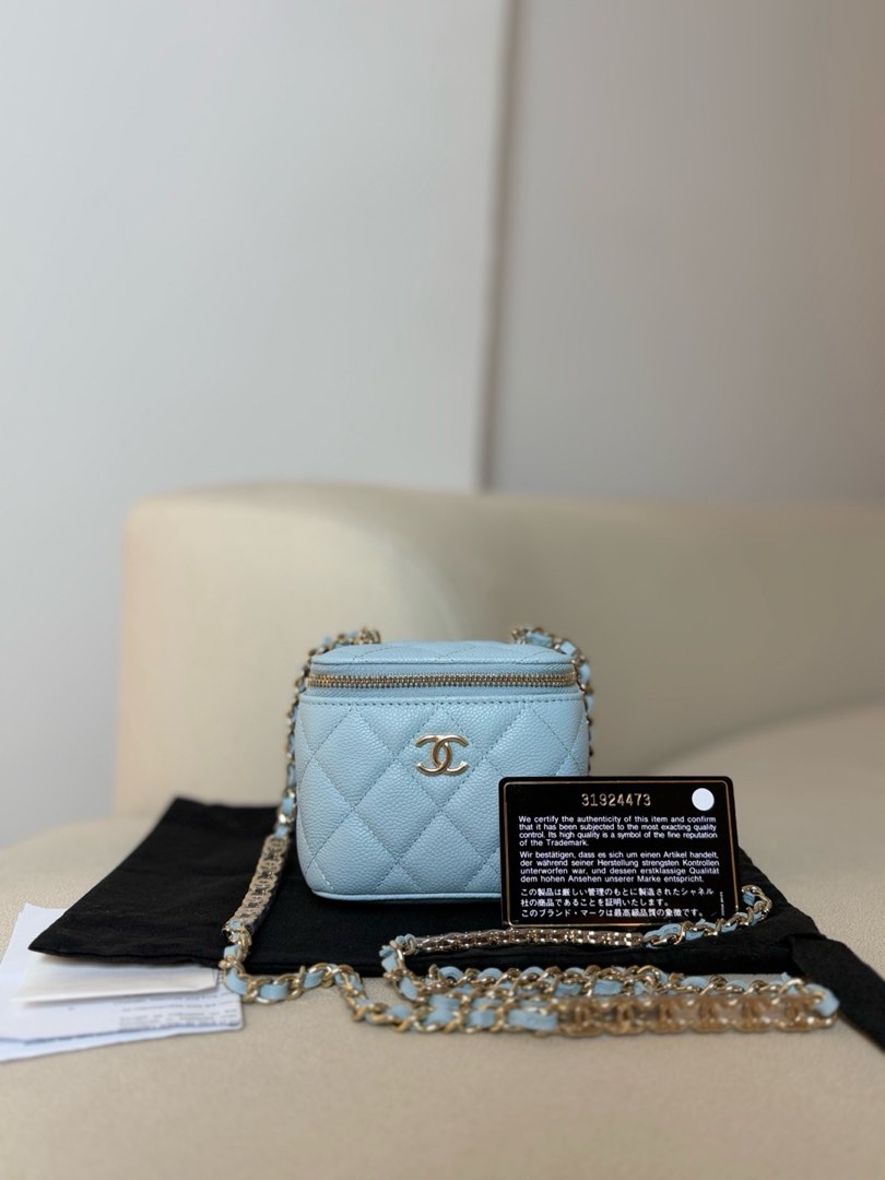 Chanel baby blue mini vanity Caviar SHW, Luxury, Bags & Wallets on ...