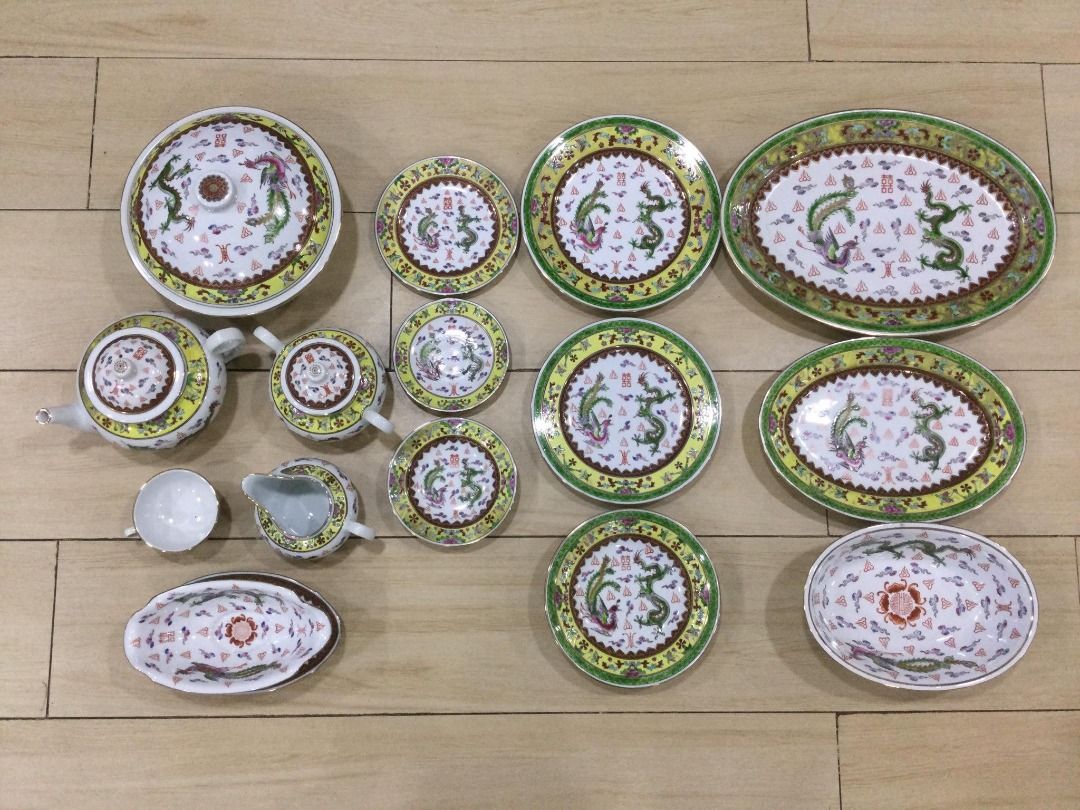 Chinese Dragon and Phoenix Tea and Dining Dinnerware Wedding Engagement ...